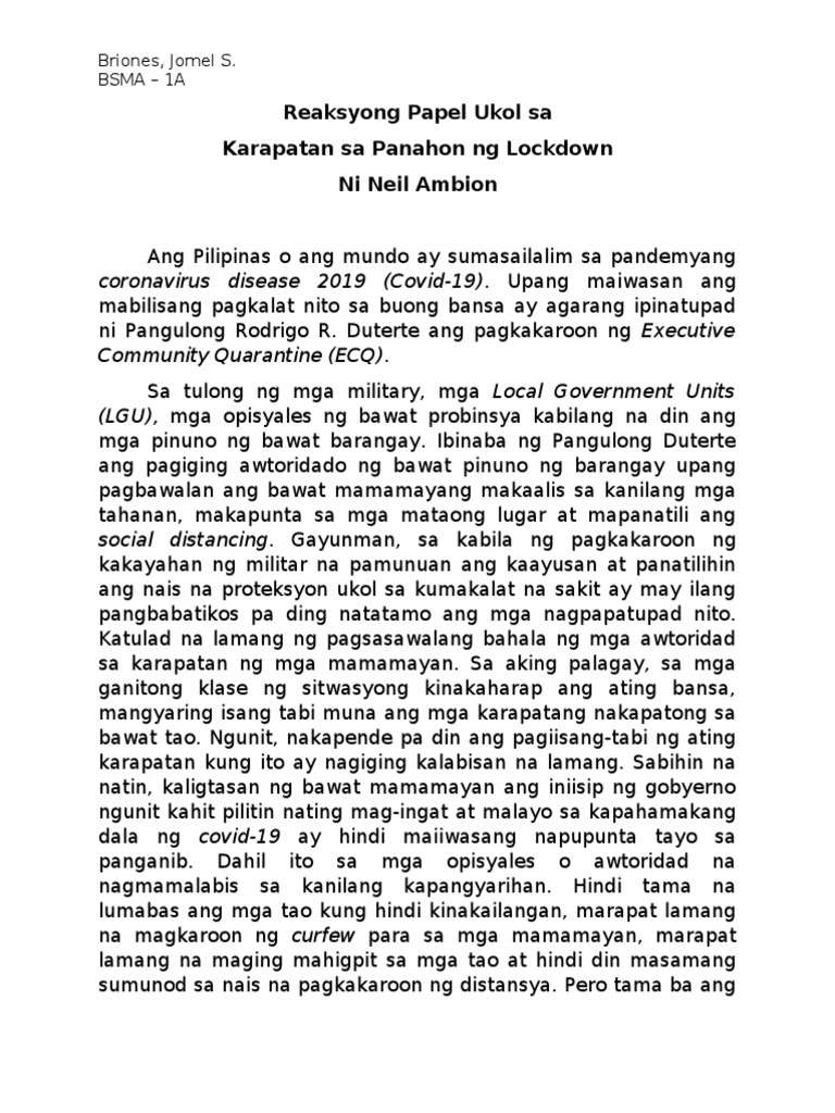 Reaksyong Papel (Fil) | PDF