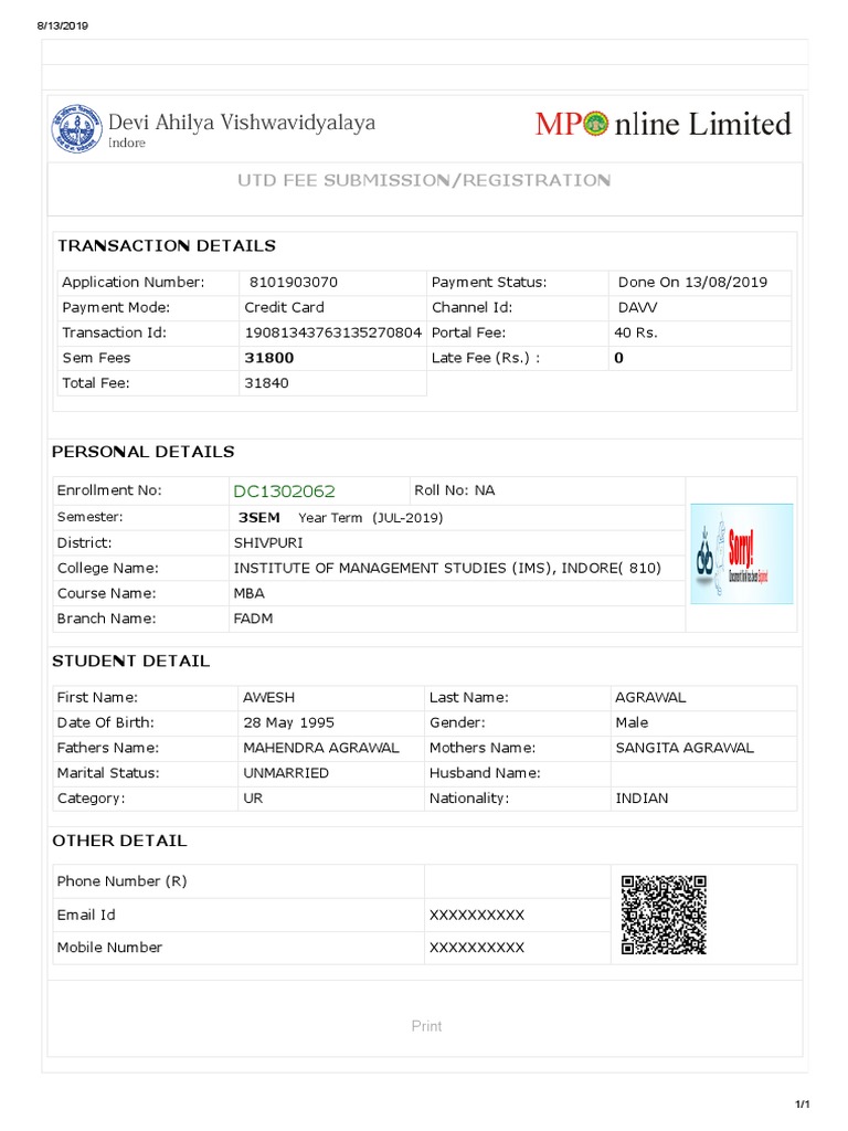 Fees Deposition 3RD Sem | PDF