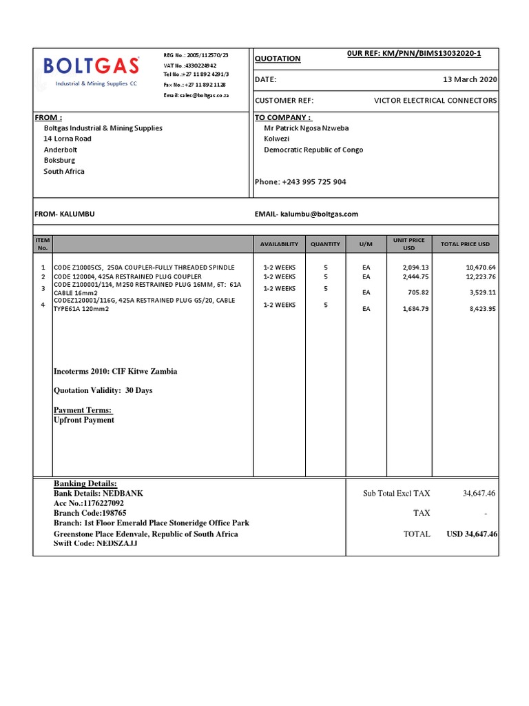 Victor Electrical Connectors Quotation | PDF | Electrical Components ...