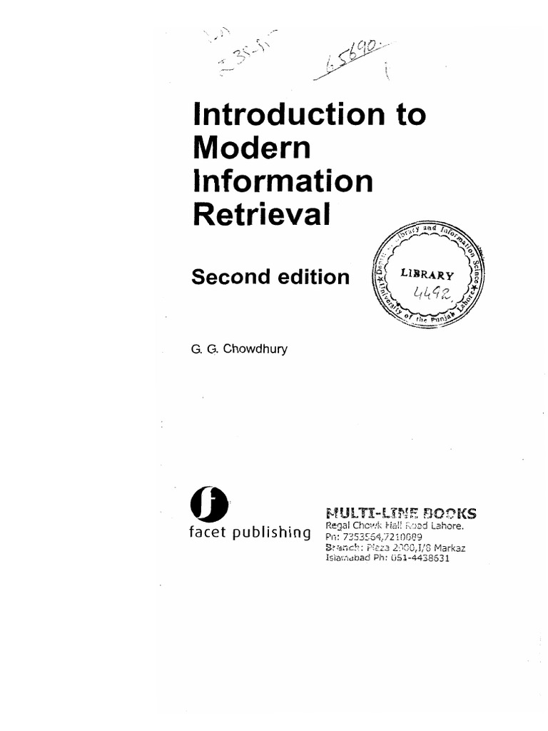 Introduction To Modern Information Retrieval by Chowdhury G PDF | PDF