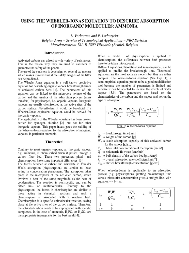 Ammonia Adsorption via Wheeler-Jonas Equation | PDF | Adsorption ...