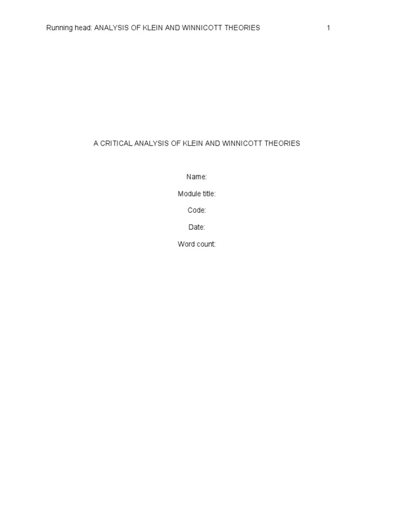 Running Head: Analysis of Klein and Winnicott Theories 1 | PDF | Object ...