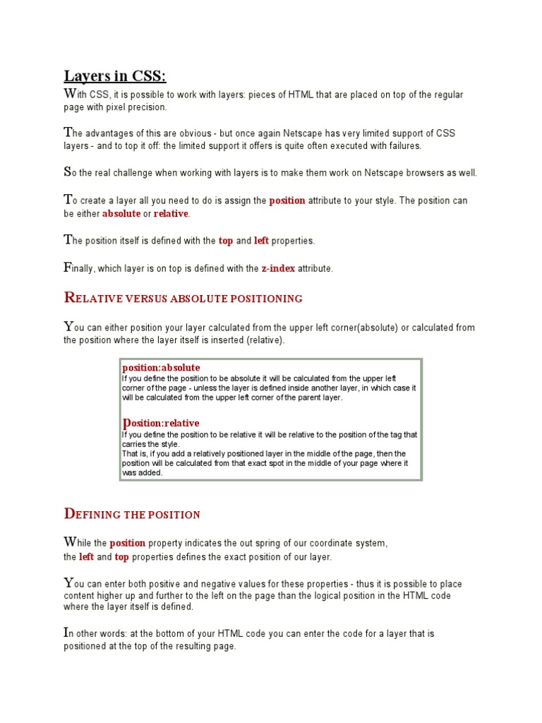 CSS Layers: Positioning Content with z-Index & JavaScript | PDF ...