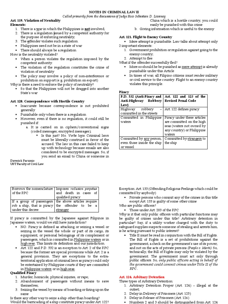 Criminal Law II Notes | PDF | Search Warrant | Arrest