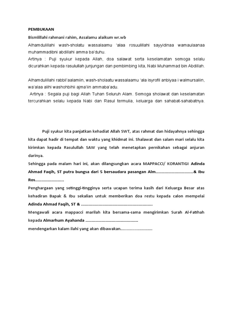 Susunan Acara Mappacci Adat Bugis | PDF