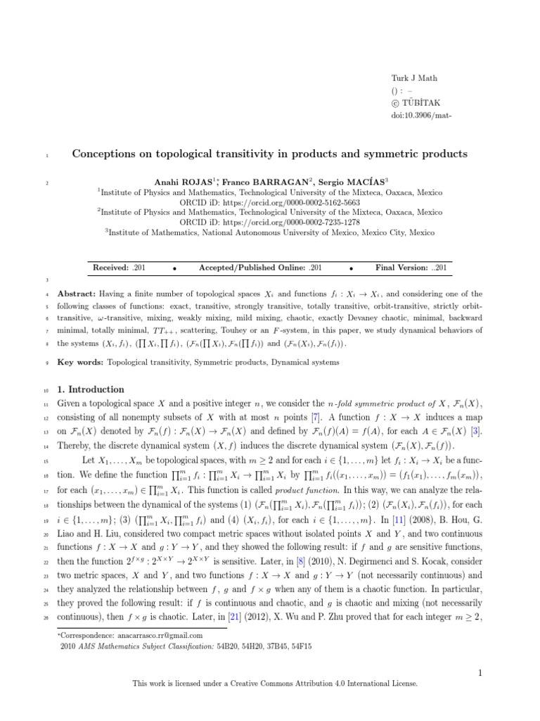 Conceptions On Topological Transitivity in Products and Symmetric Products | PDF | Function ...