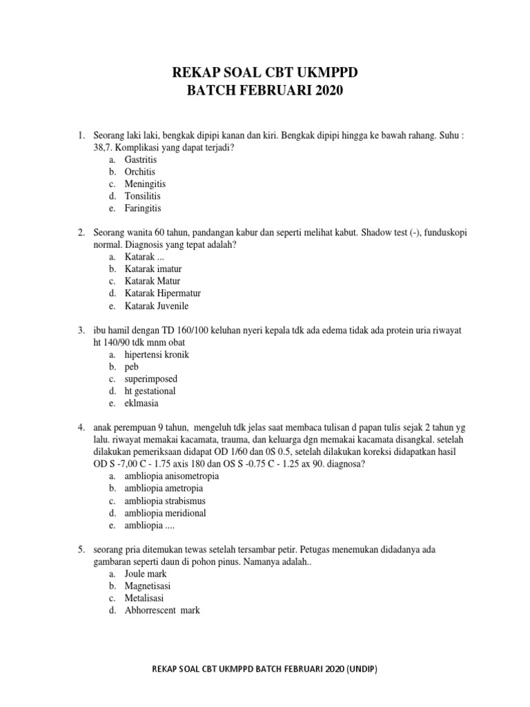 Rekap Soal CBT UKMPPD Batch Februari 2020 | PDF