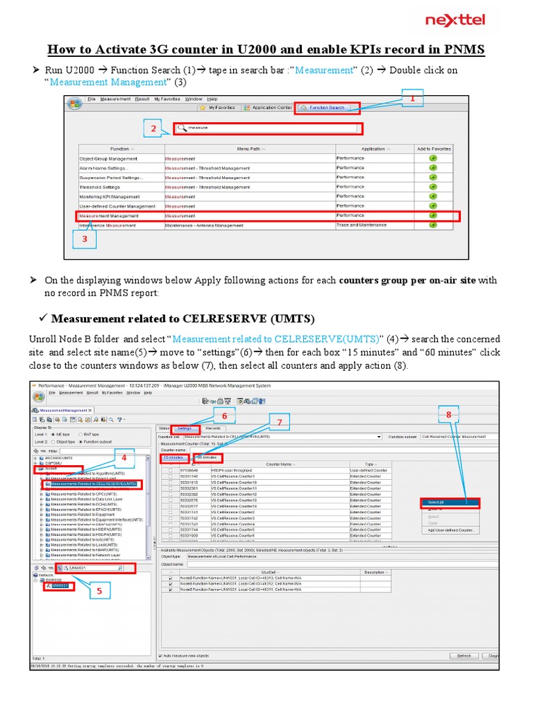 Activate 3G Counter U2000 To Record KPIs in PNMS PDF | PDF