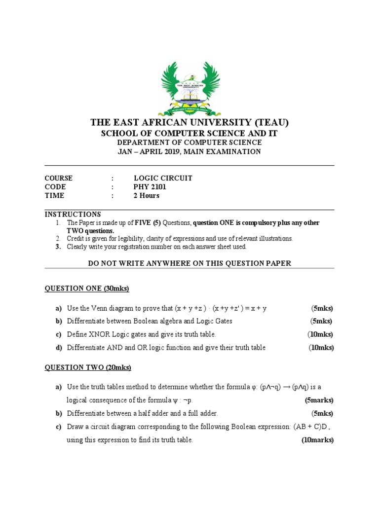 Logic Circuit Exams | PDF | Boolean Algebra | Teaching Mathematics