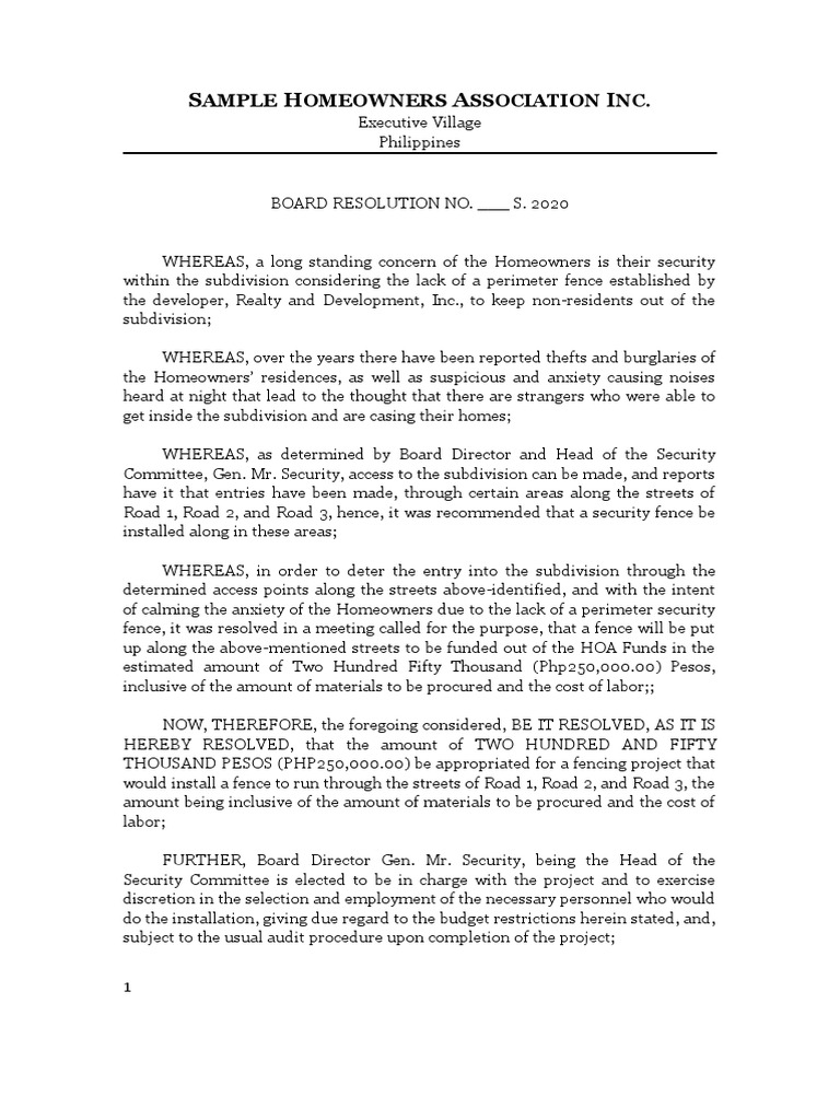 Sample HOA Board Resolution | PDF | Justice | Crime & Violence Sample HOA Board Resolution | PDF | Justice | Crime & Violence
