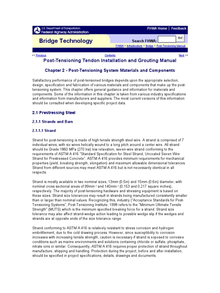Bridge Technology: Post-Tensioning Tendon Installation and Grouting ...