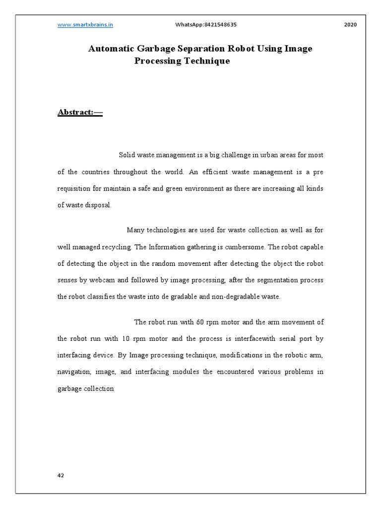 Automatic Garbage Separation Robot Using Image Processing Technique | PDF