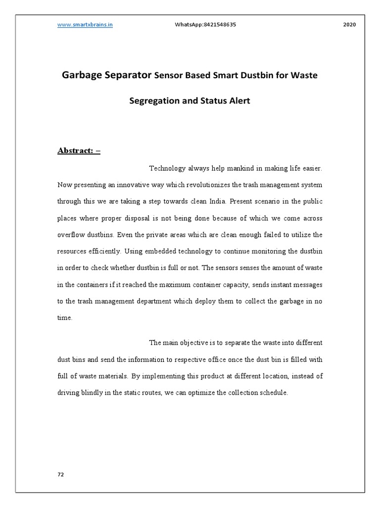Garbage Separator Sensor Based Smart Dustbin For Waste Segregation and ...