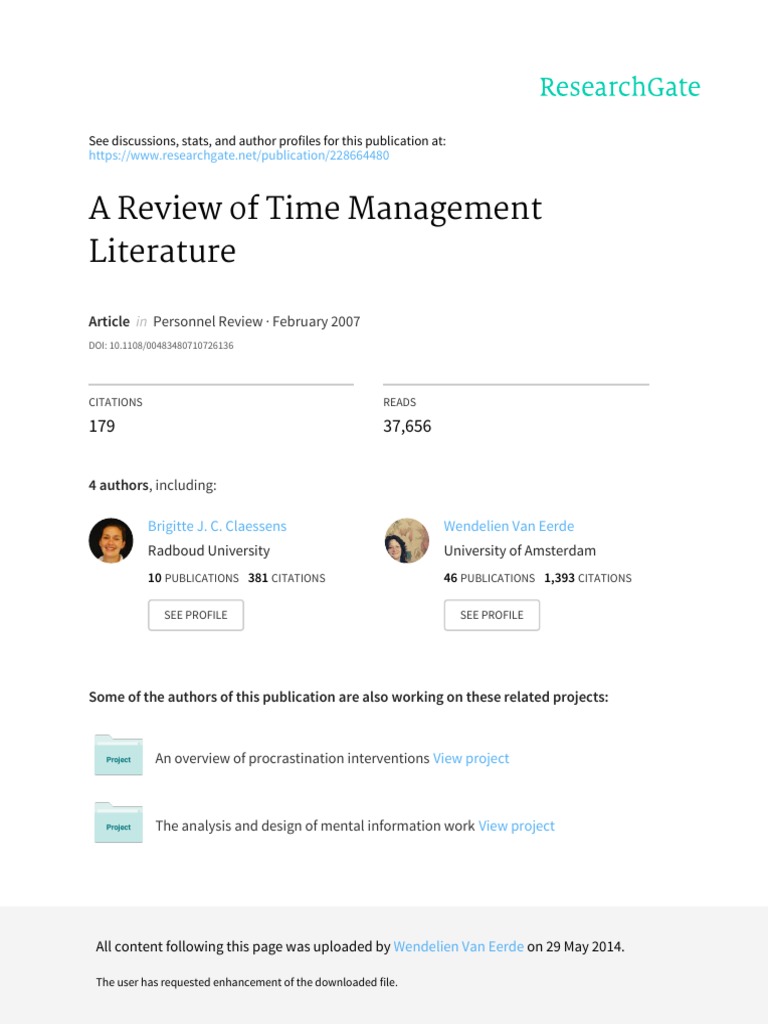 A Review of Time Management Literature | PDF | Survey Methodology ...
