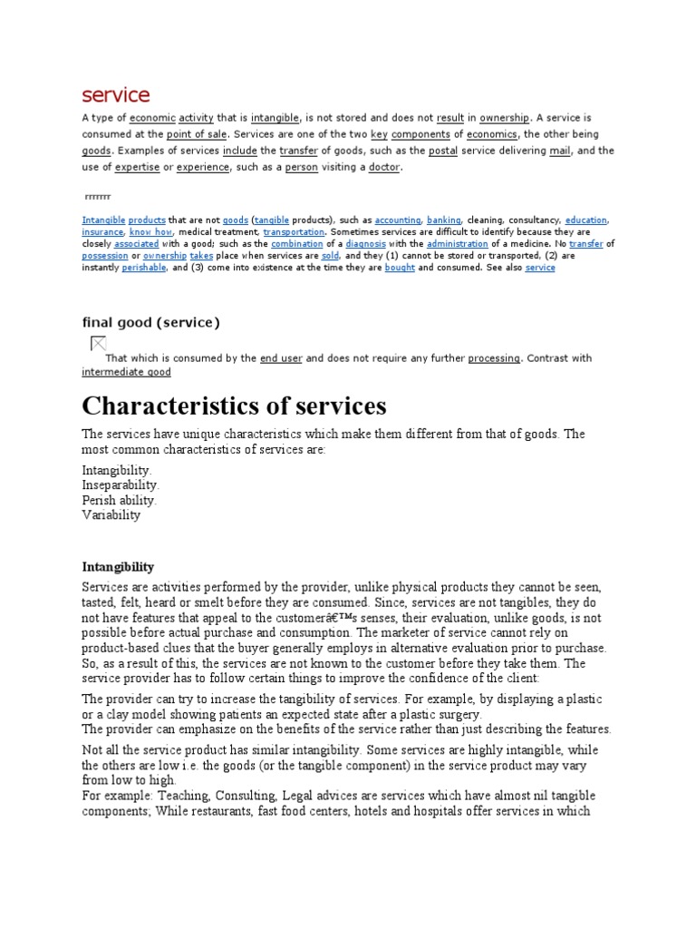 Characteristics of Services: Service | PDF | Goods | Marketing