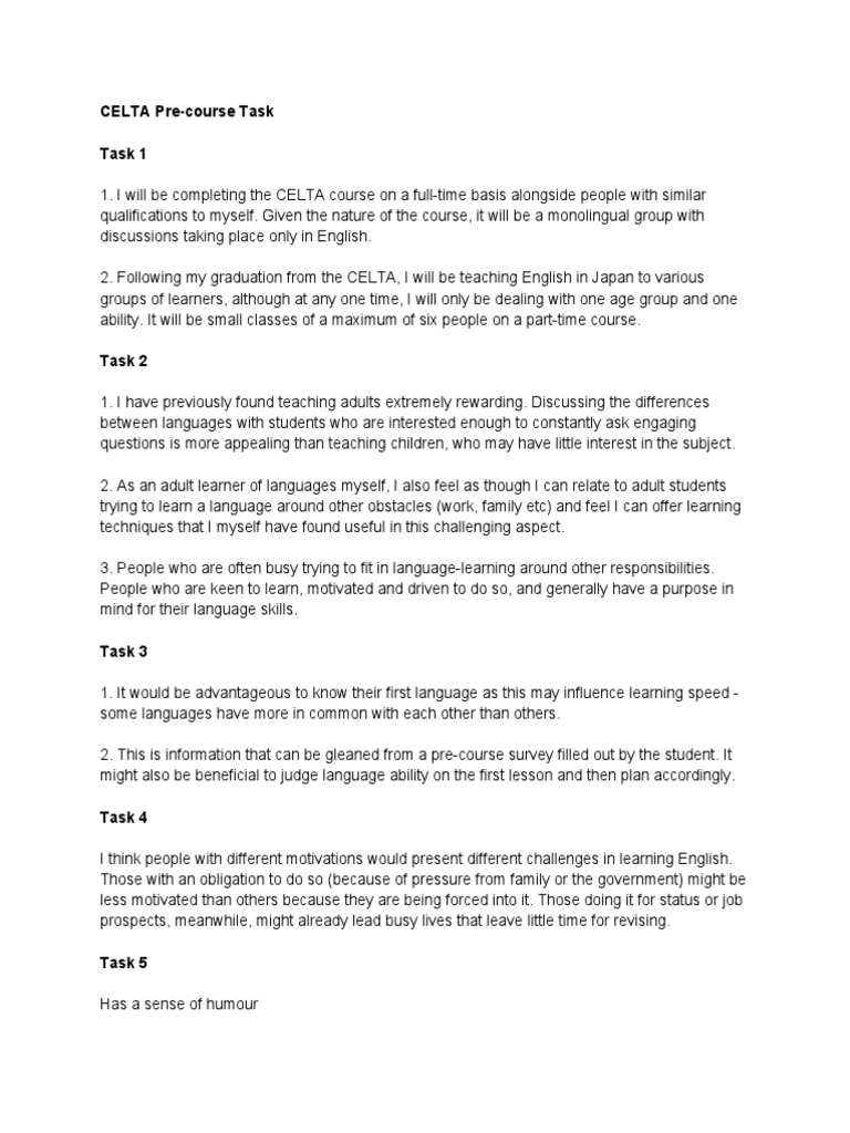 CELTA Pre-Course Task Task 1 | PDF | Grammar | Cognitive Science