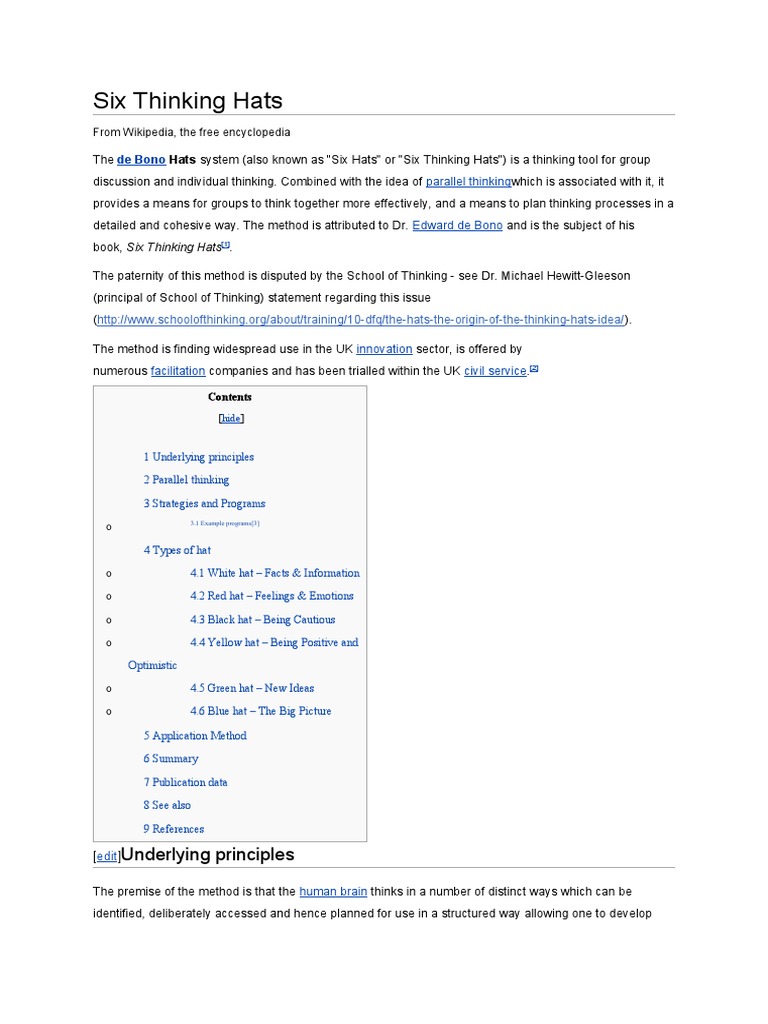 Six Thinking Hats | PDF | Cognition | Psychological Concepts