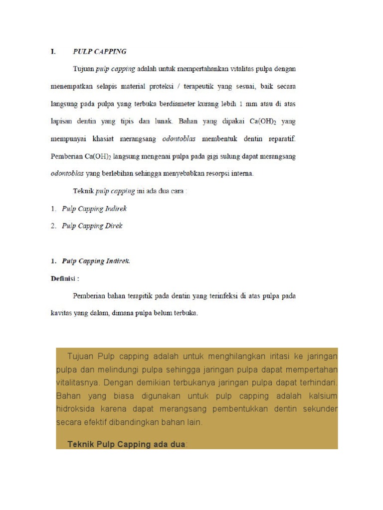 Teknik Pulp Capping untuk Vitalitas Gigi | PDF