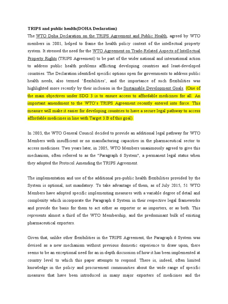 Doha Declaration on TRIPS and Health | PDF | Trips Agreement | World ...