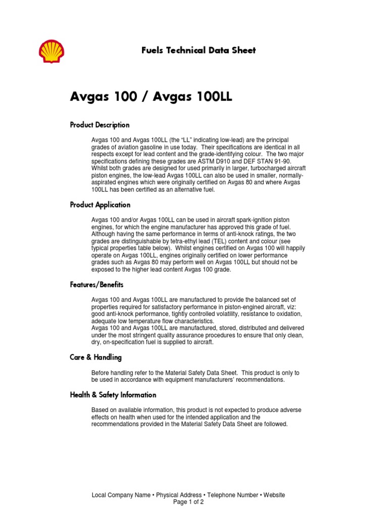 GPCDOC Fuels Local TDS Aviation Fuels TDS - Avgas 100 100LL | PDF ...