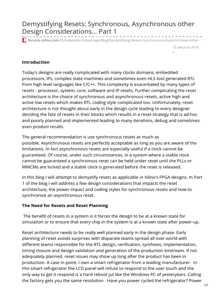 Demystifying Resets Synchronous Asynchronous Other Design Considerations Part 1 | PDF | Field ...