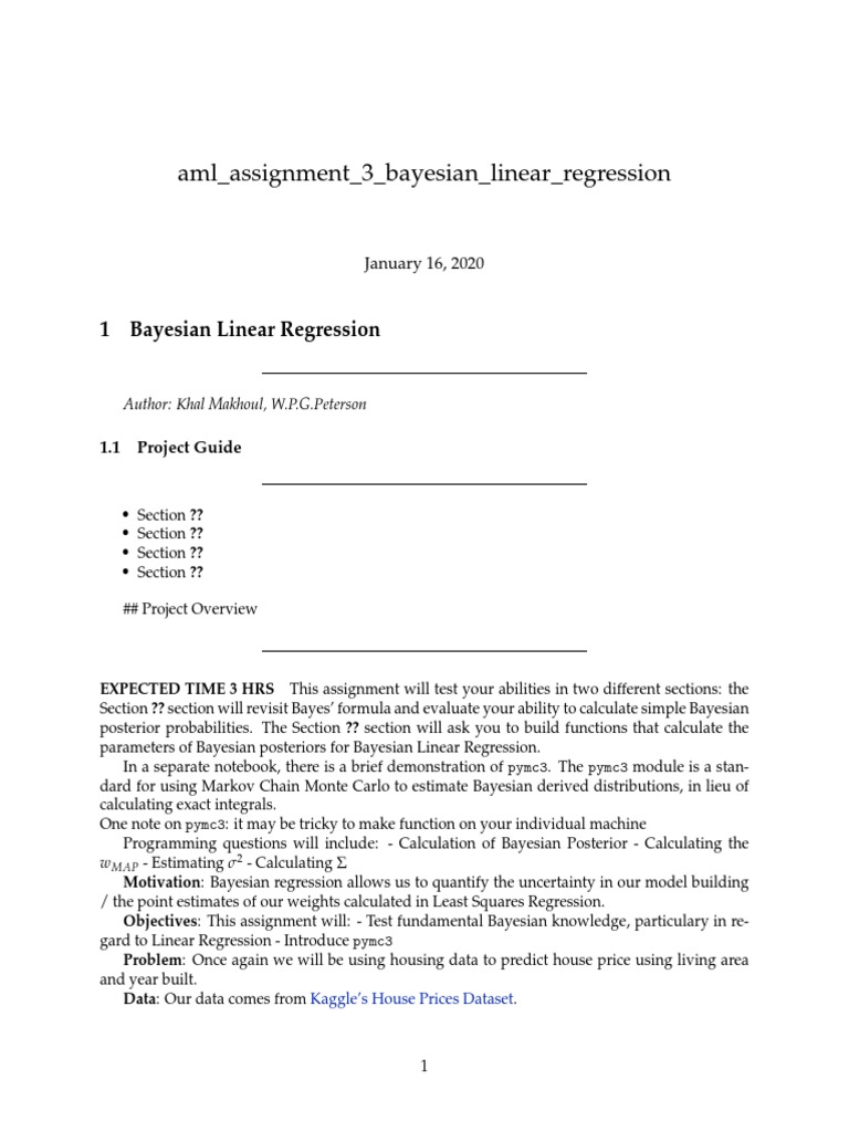 Aml Assignment 3 Bayesian Linear Regression PDF | PDF | Regression Analysis | Linear Regression