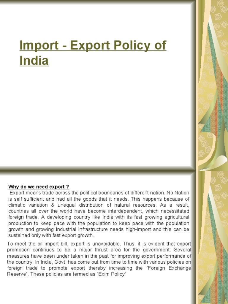 Exim Policy of India | PDF | Exports | Trade