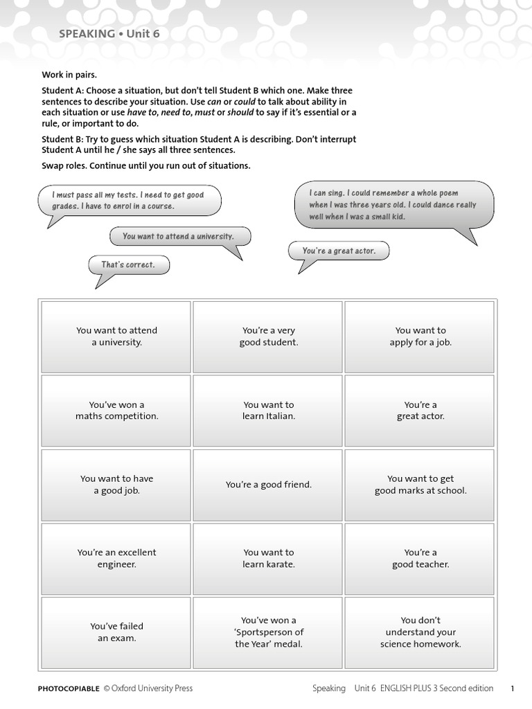 Speaking - Unit 6: 1 © Oxford University Press Speaking Unit 6 ENGLISH PLUS 3 Second Edition ...