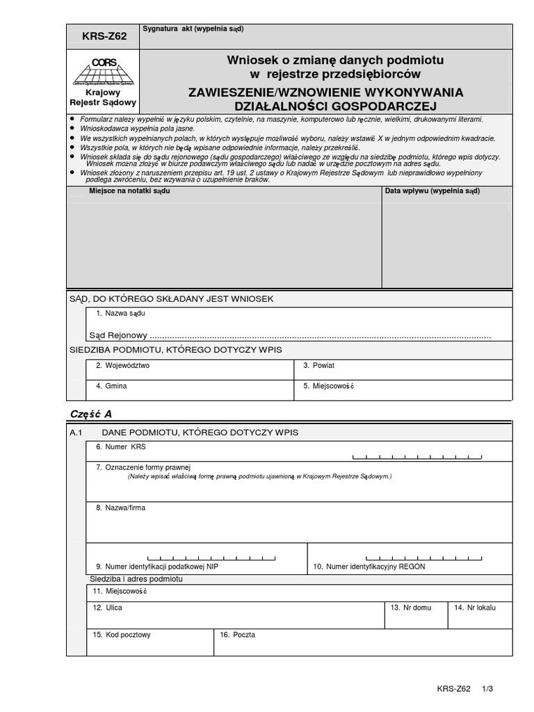 Krs Form z62 | PDF