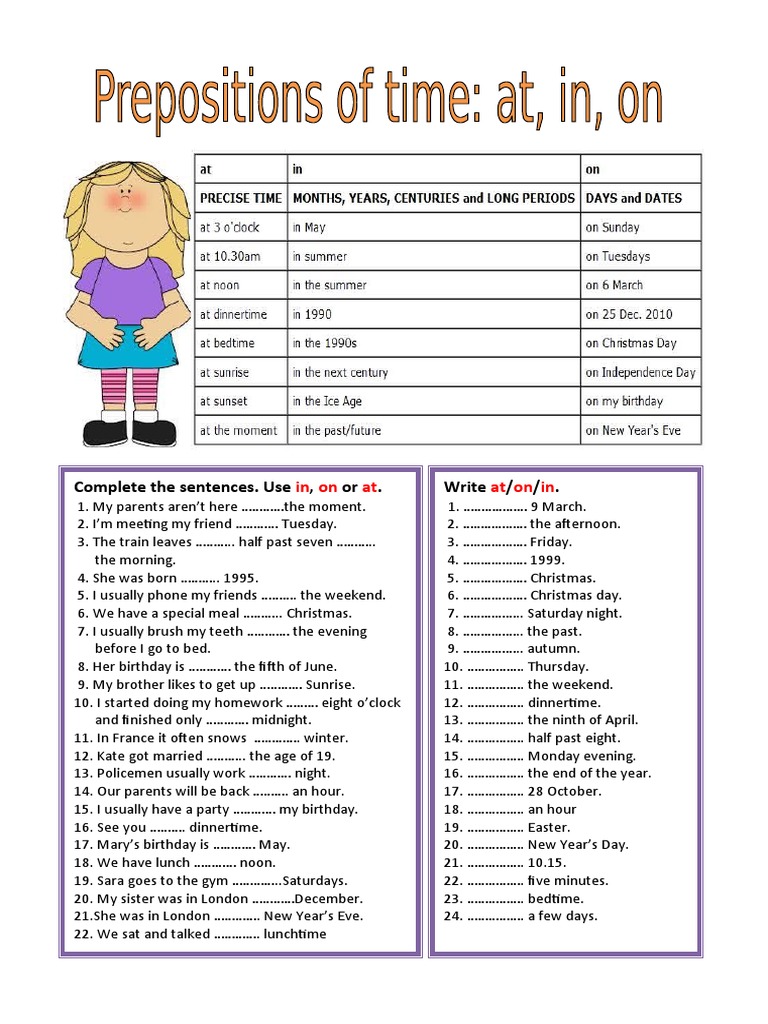 Prepositions of Time in On at Grammar Guides - 43173 | PDF