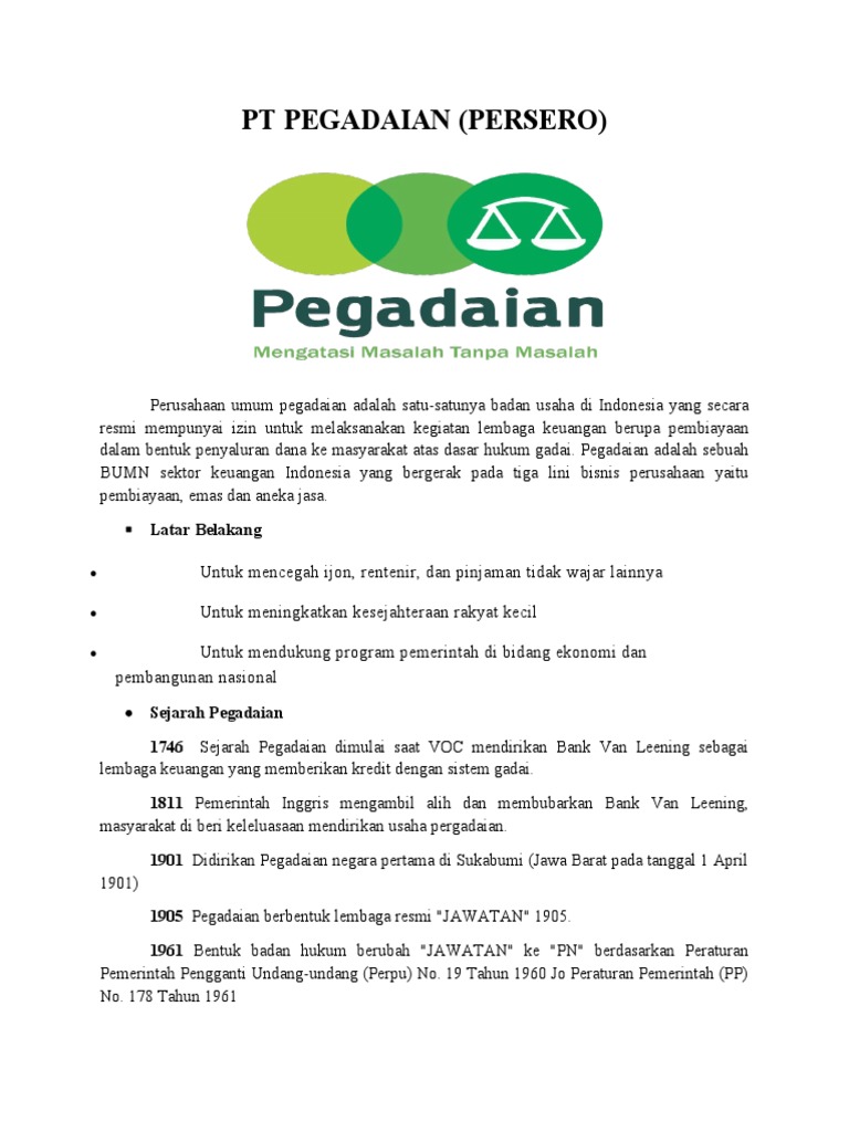 Backgrounders PT PEGADAIAN (Persero) | PDF