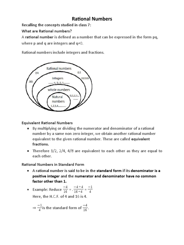 Rational Numbers Assignment Based On Previous Knowledge | PDF ...