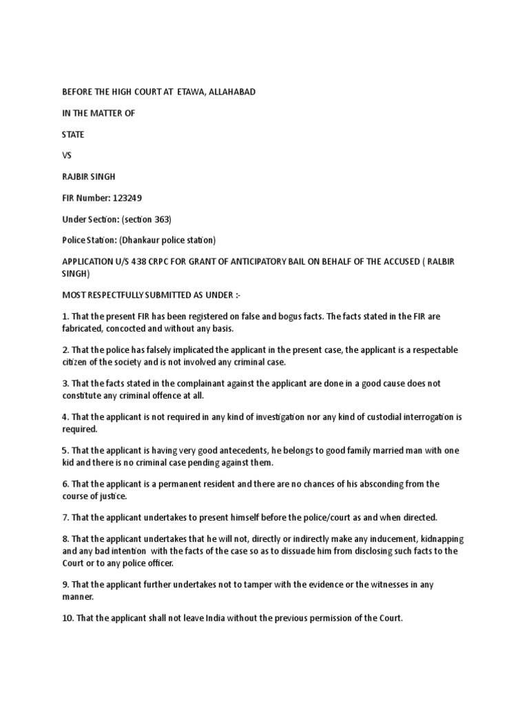 Anticipatory Bail Application | PDF