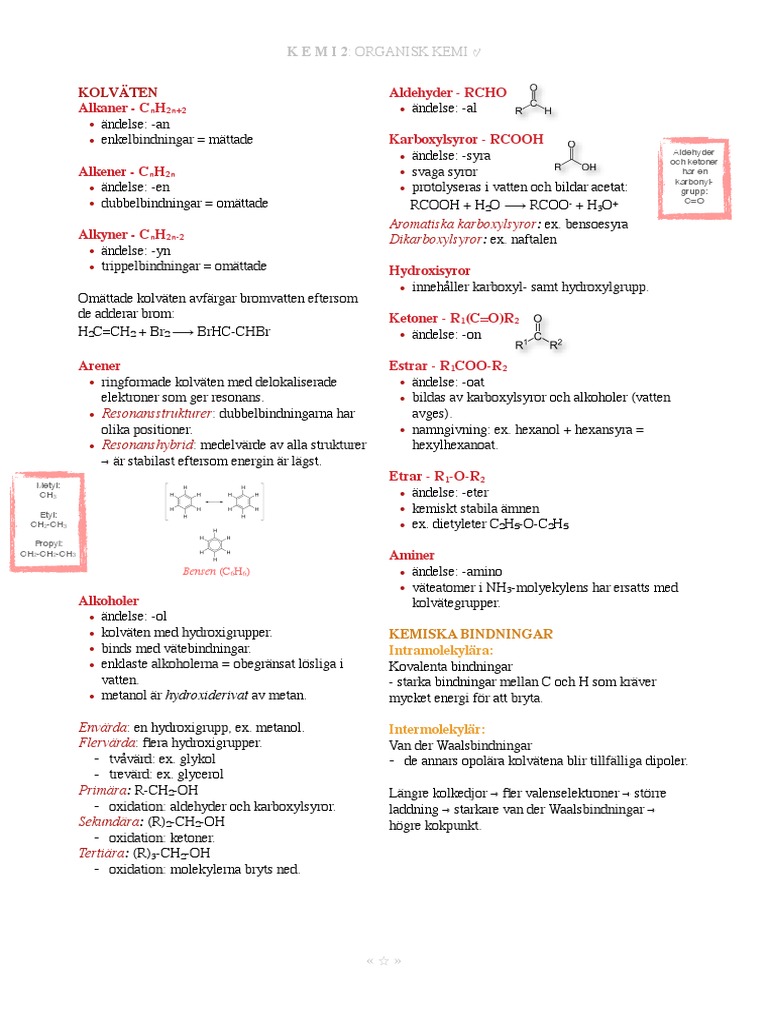 Organisk Kemi Sammanfattning PDF | PDF