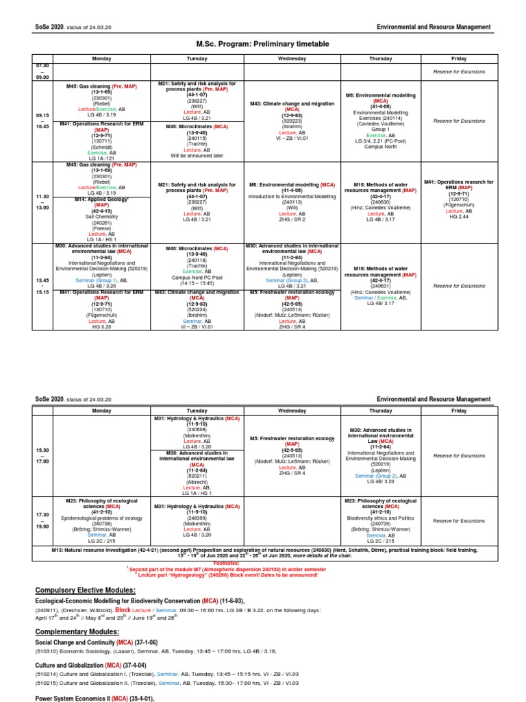MSC Preliminary Timetable SoSe20 PDF | PDF | Natural Environment | Academia