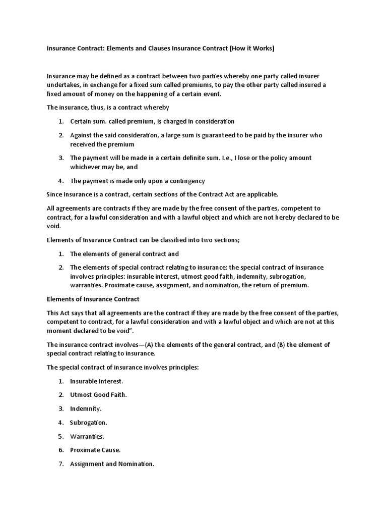 Essentials of Insurance Contract | PDF | Indemnity | Subrogation