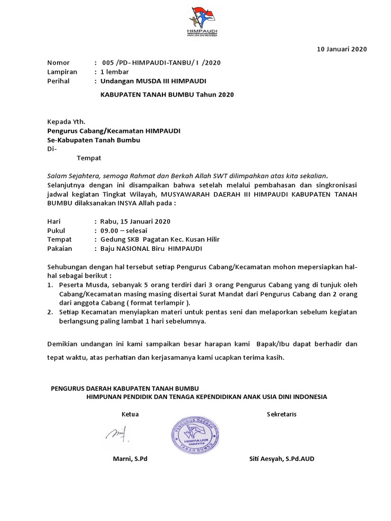 Undangan MUSDA III HIMPAUDI 2020 | PDF