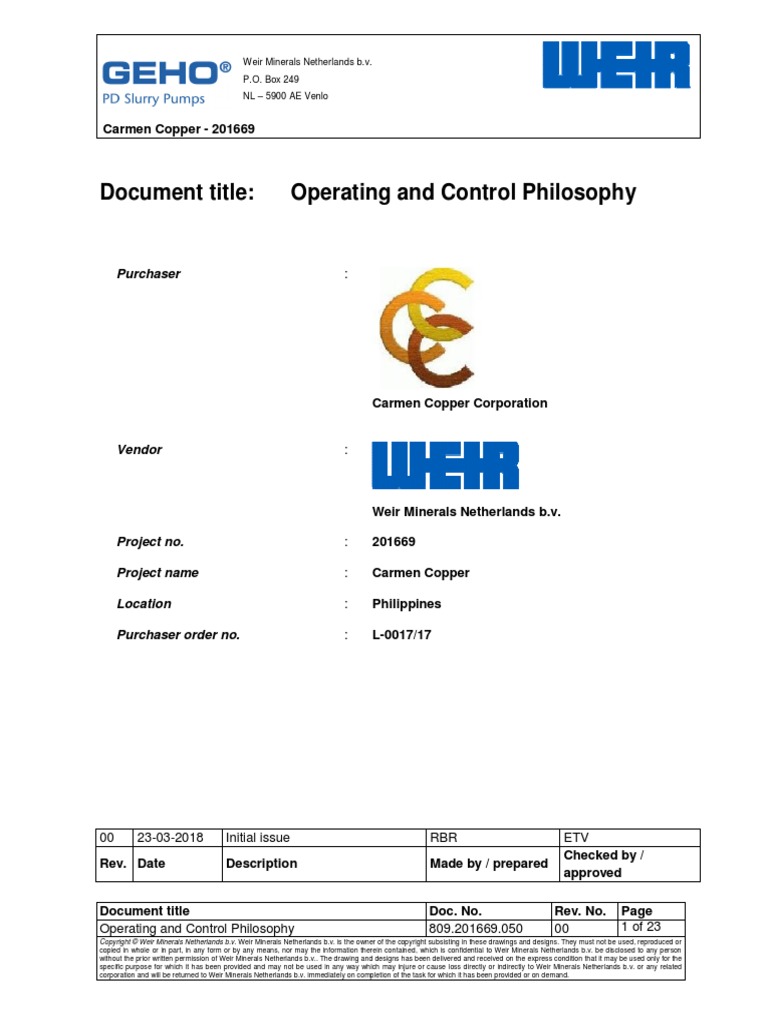 809.201669.050-00 (Operating and Control Philosophy) PDF | PDF | Pump | Pipeline Transport