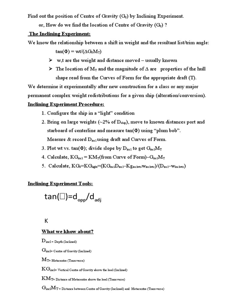 Inclining Experiment (05042020) | PDF | Slope | Classical Mechanics