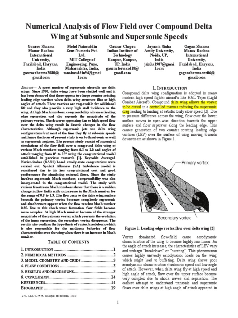 Numerical Analysis of Flow Field Over Compound Delta Wing at Subsonic ...