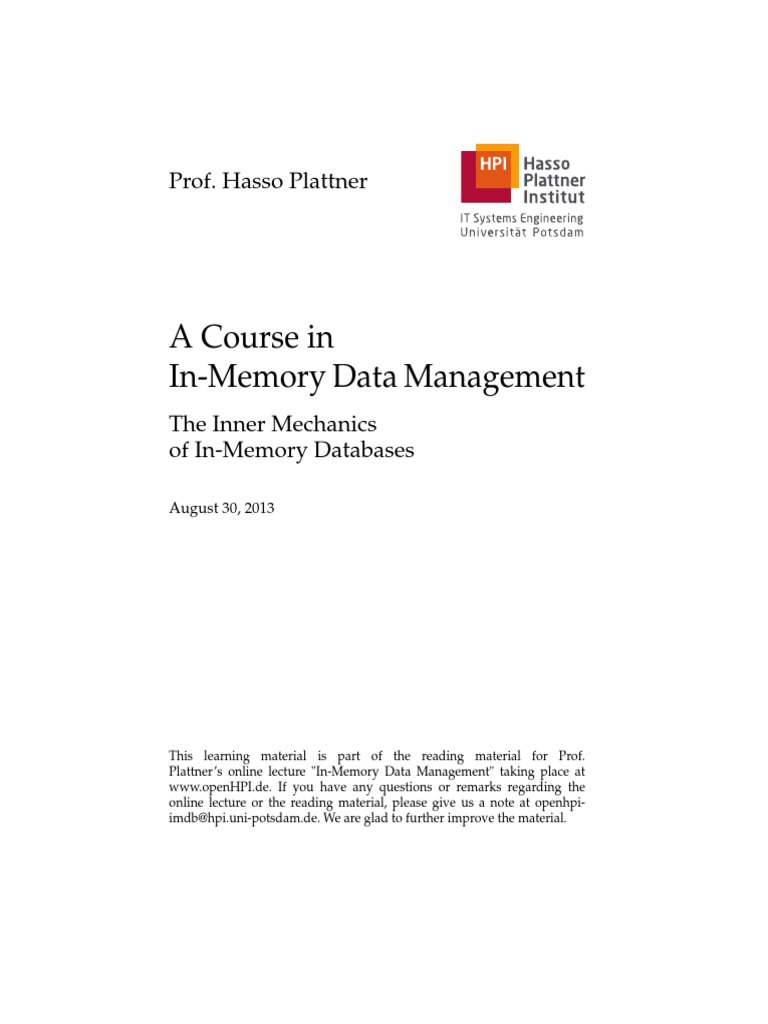 A Course in In-Memory Data Management: Prof. Hasso Plattner | PDF | Cpu Cache | Information ...