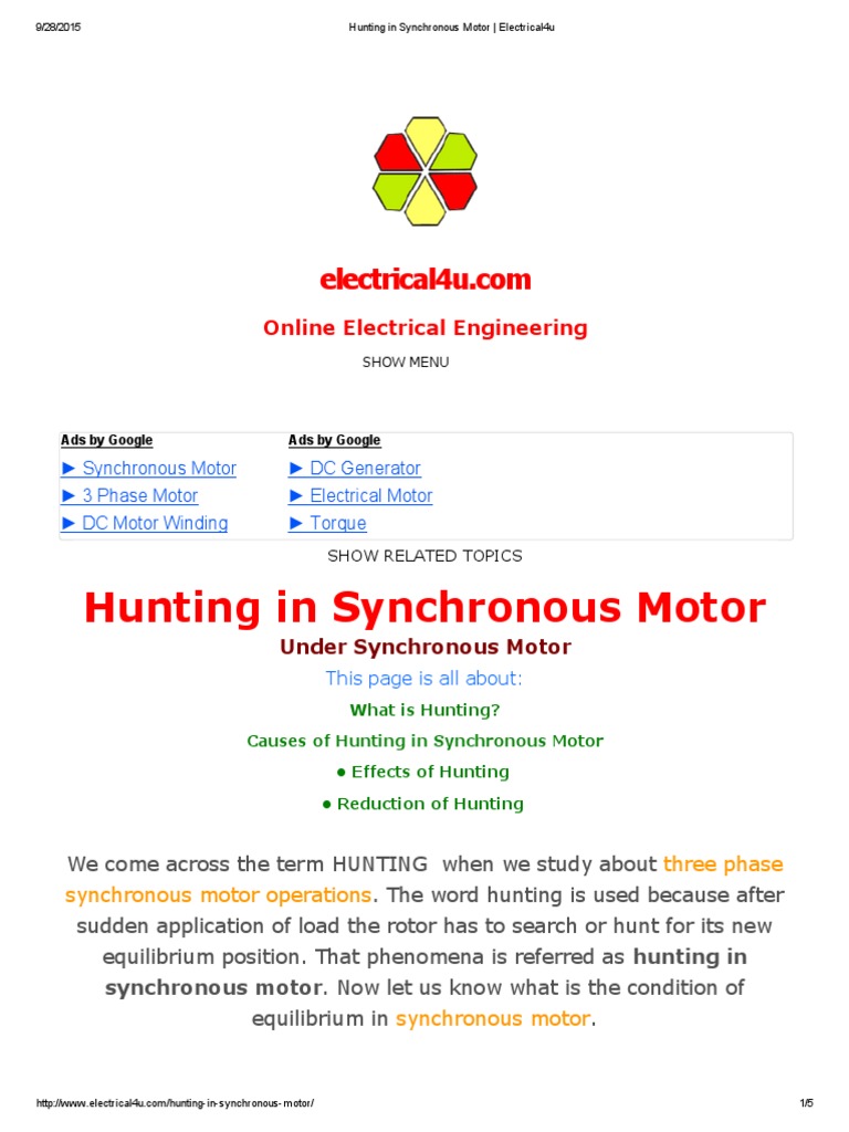 Hunting in Synchronous Motor: Online Electrical Engineering | PDF ...