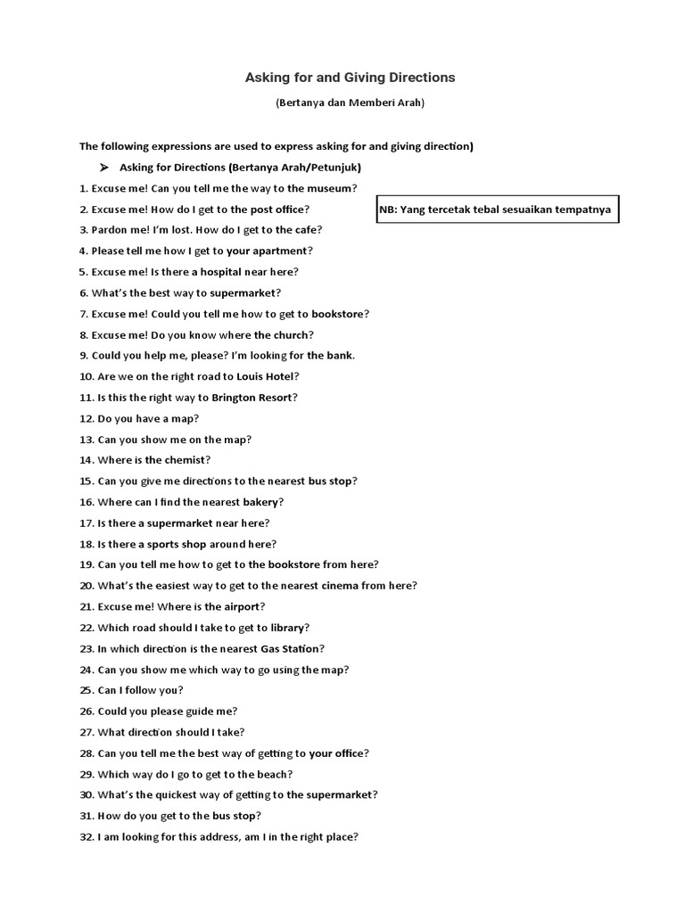 MATERI (Asking For and Giving Directions) | PDF | Transport | Road ...