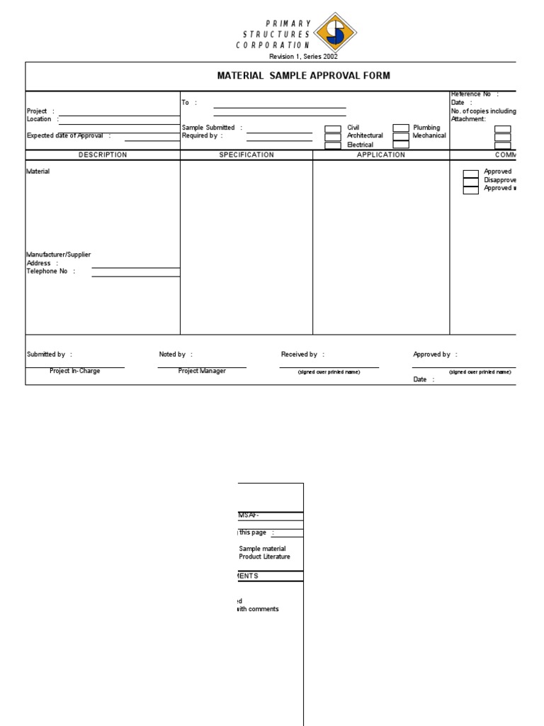 Material Sample Approval Form Rev 3,090402 For Stencil | PDF