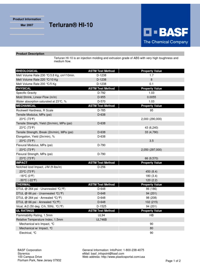 ABS Telluran HI10 - Datasheet | PDF | Ultimate Tensile Strength ...