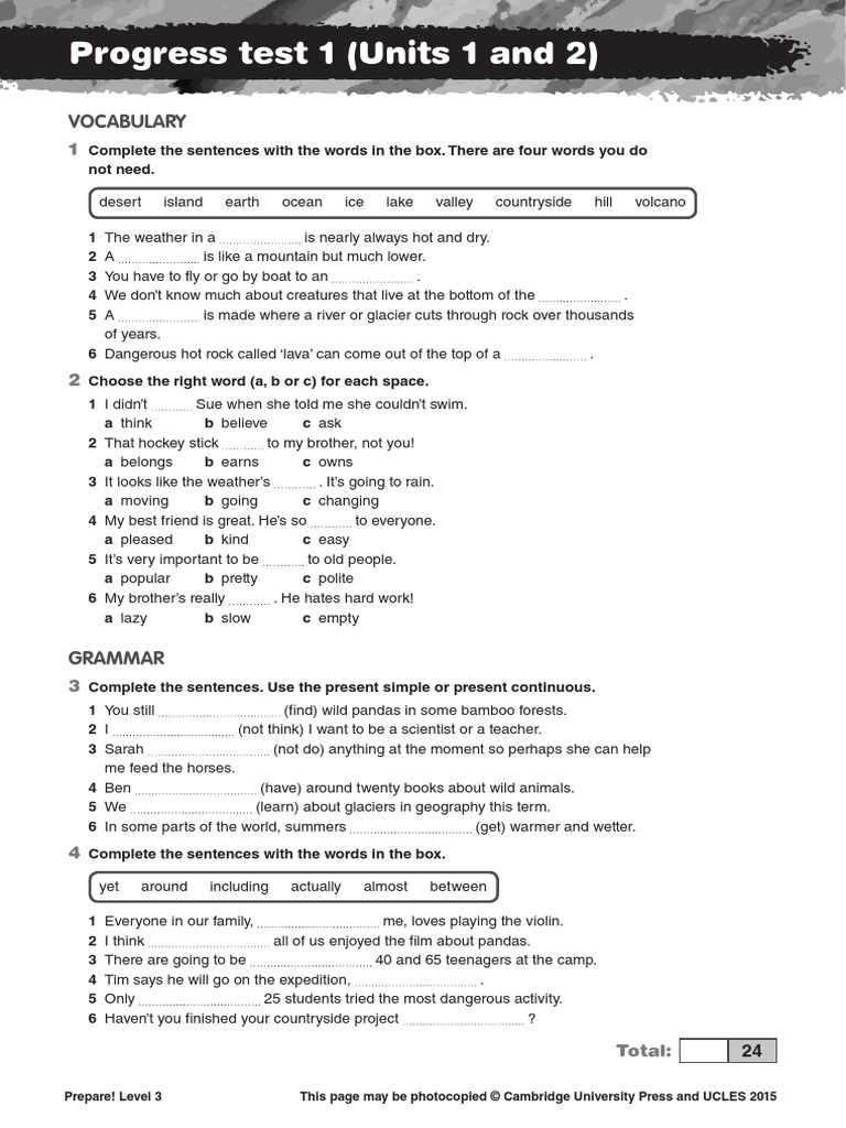 Progress Test 1 (Units 1 and 2) : Vocabulary | PDF