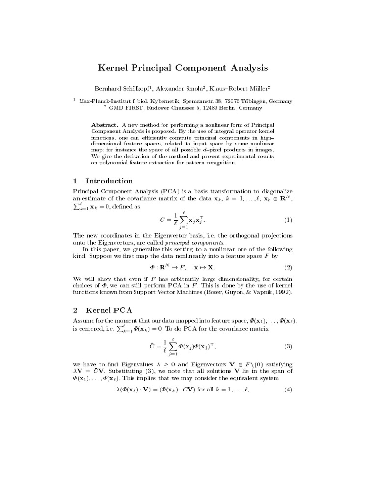 Kernel Principal Component Analysis: X X R X X X | PDF | Principal ...