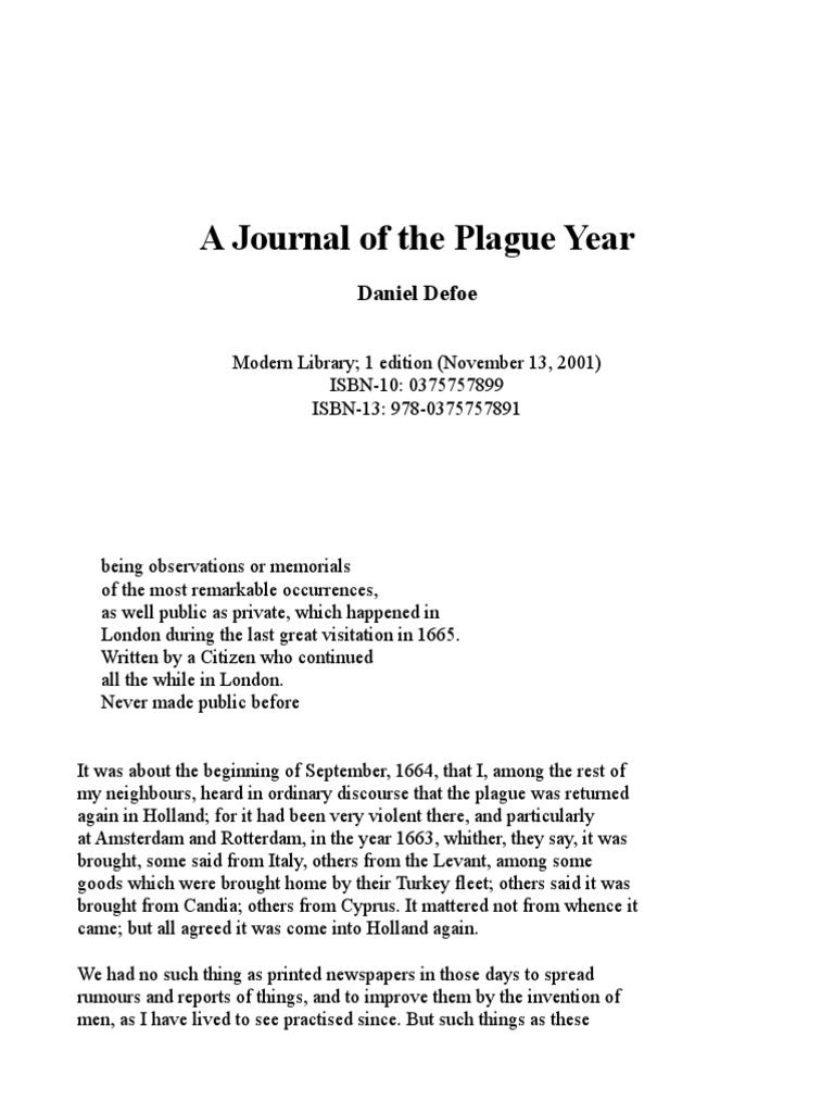 Daniel Defoe - A Journal of The Plague Year | PDF