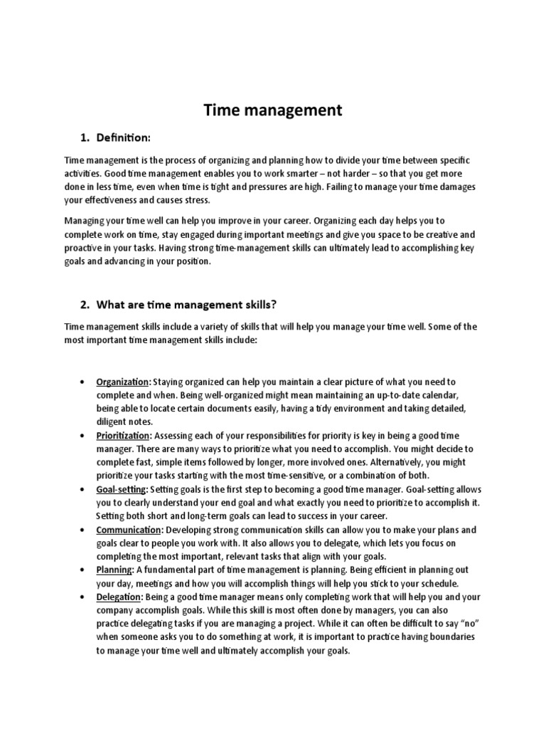 Time Management: 1. Definition | PDF | Time Management | Professional ...