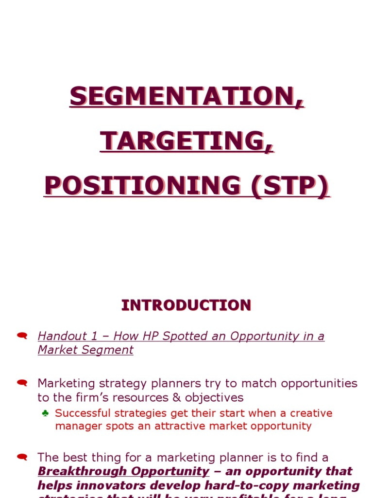 Segmentation, Targeting, Positioning (STP) | PDF | Market Segmentation ...